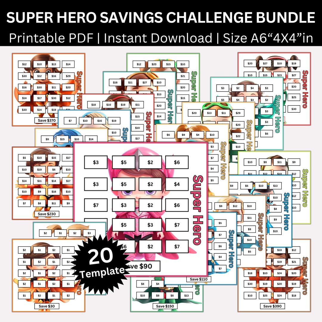 Superhero Savings Challenge Printable Bundle, Superheroes Money Saving ...