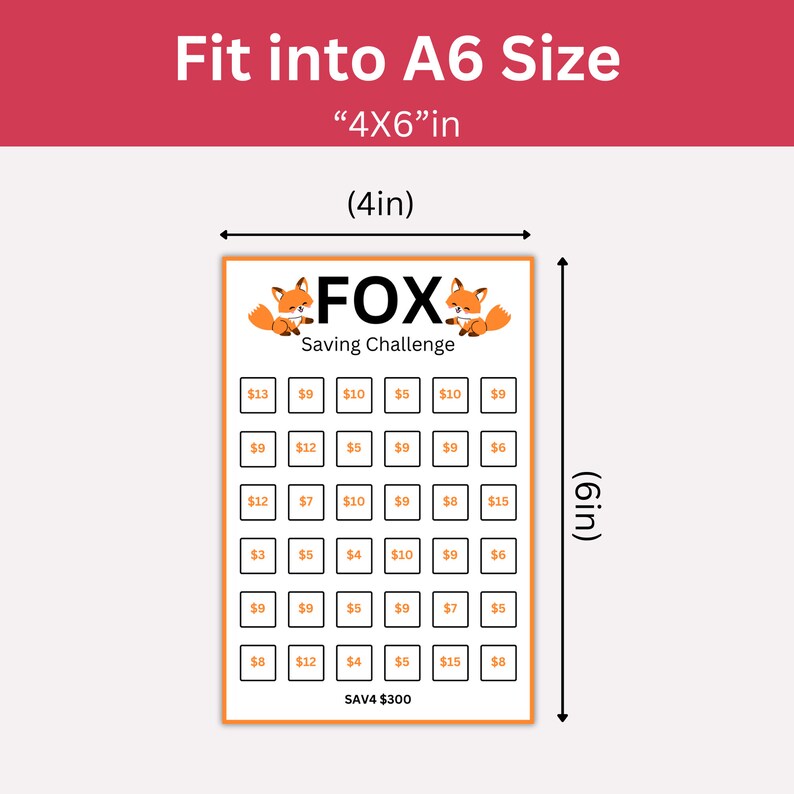 Mini Fox Savings Challenge Printable, A6 Fox Saving Challenges, Fox ...