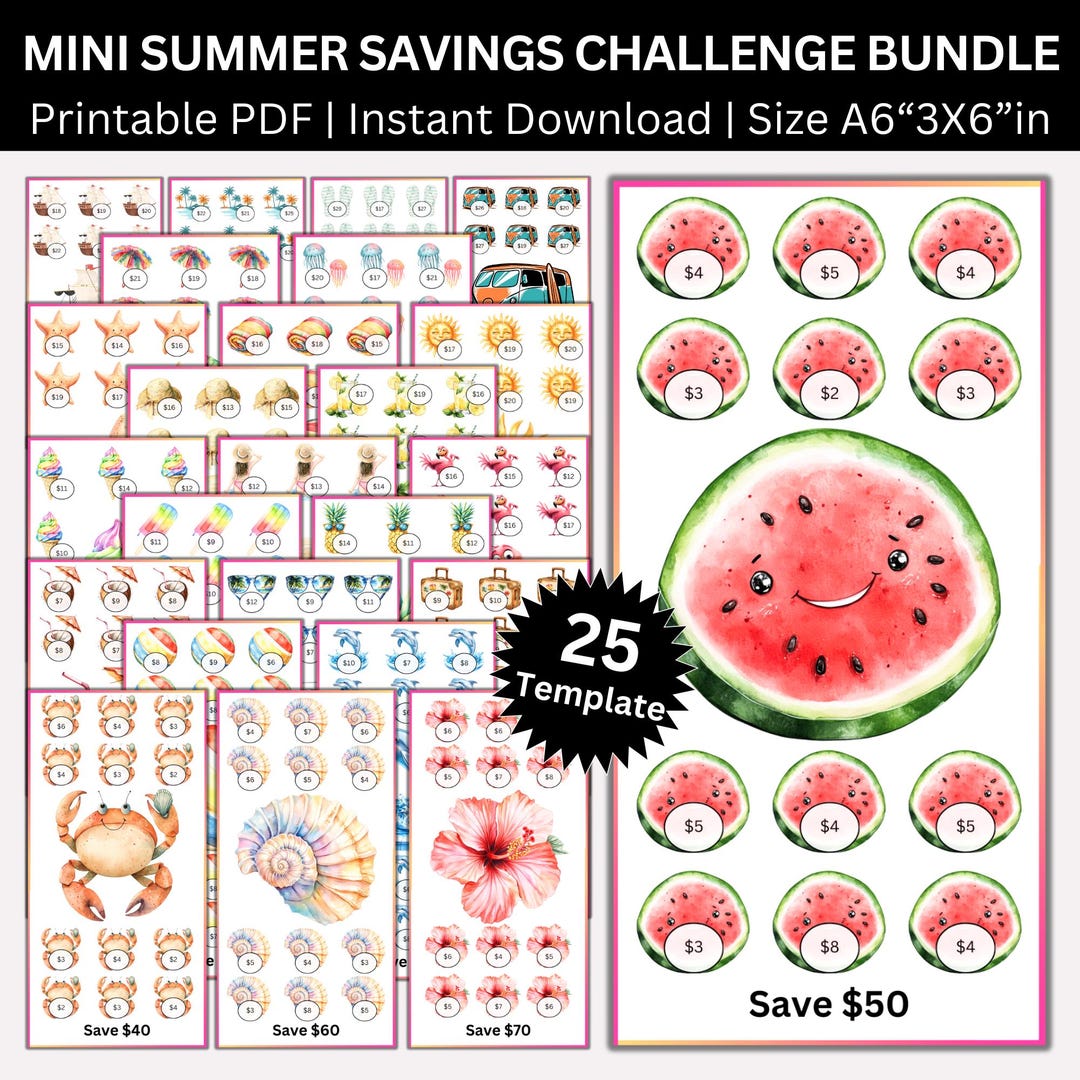 Mini Cute Sumner Saving Challenge Printable Bundle, Summers Travels ...