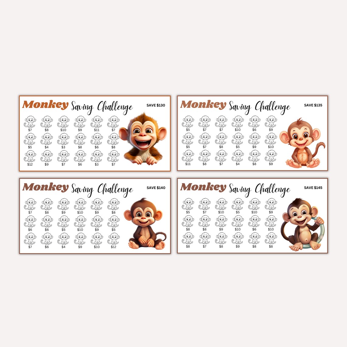 Monkey Saving Challenge Printable, Mini A6 Monkey Animal Savings ...
