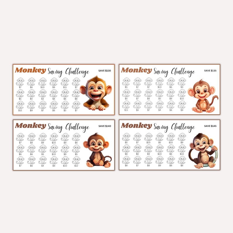 Monkey Saving Challenge Printable, Mini A6 Monkey Animal Savings ...