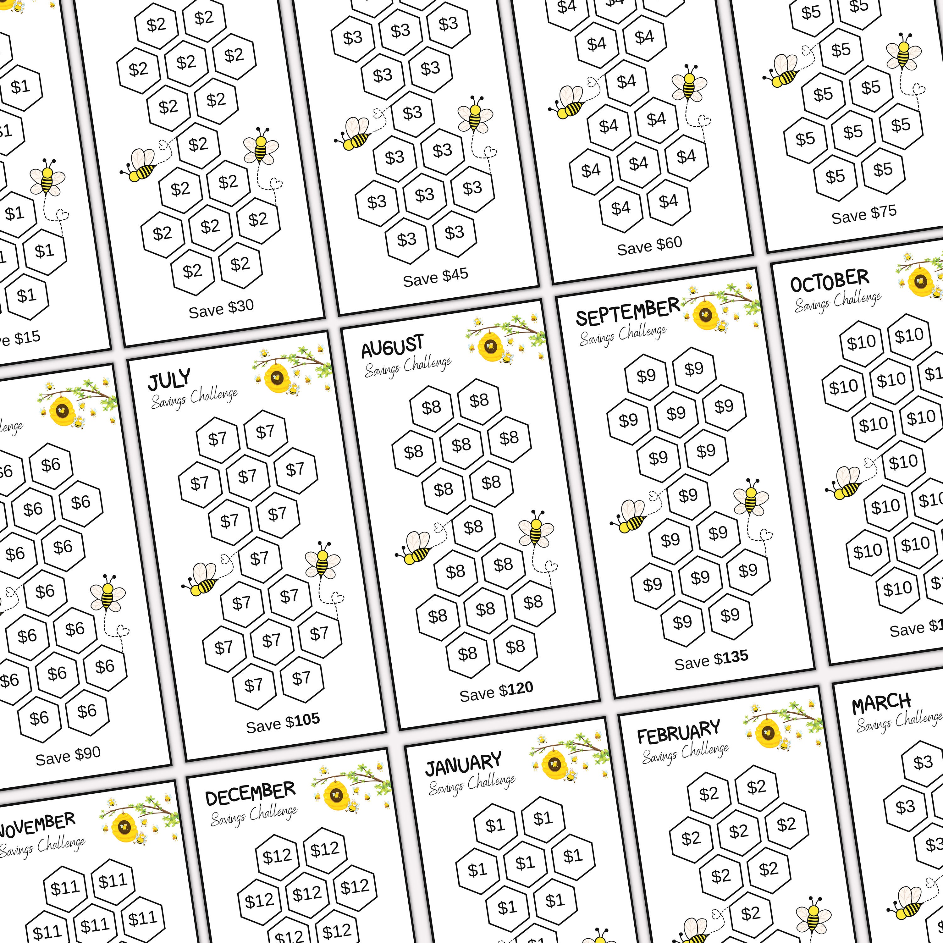 Monthly Kids Savings Challenge Printable, A6 Kids Mini Saving ...