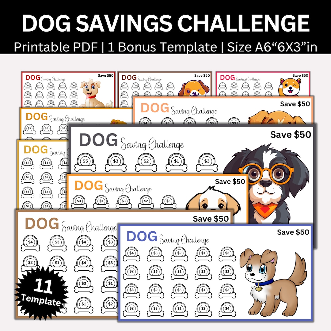 Puppy Themed Savings Challenge Printable, Mini A6 Dog Saving Challenges ...