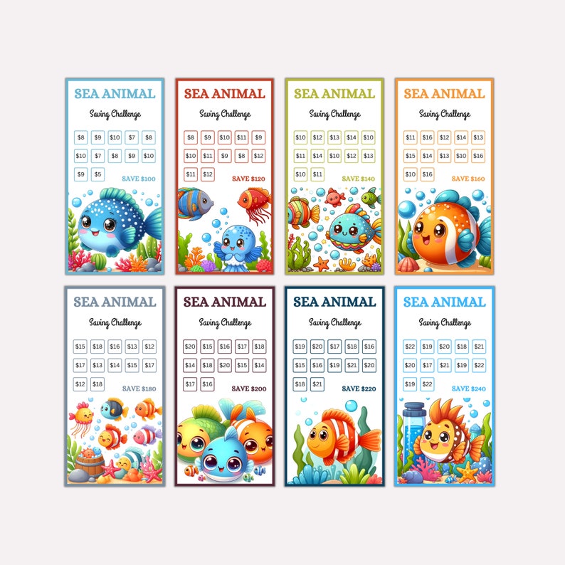 Buy Sea Animals Savings Challenge Printable Binder, Mini Fish A6 Saving ...