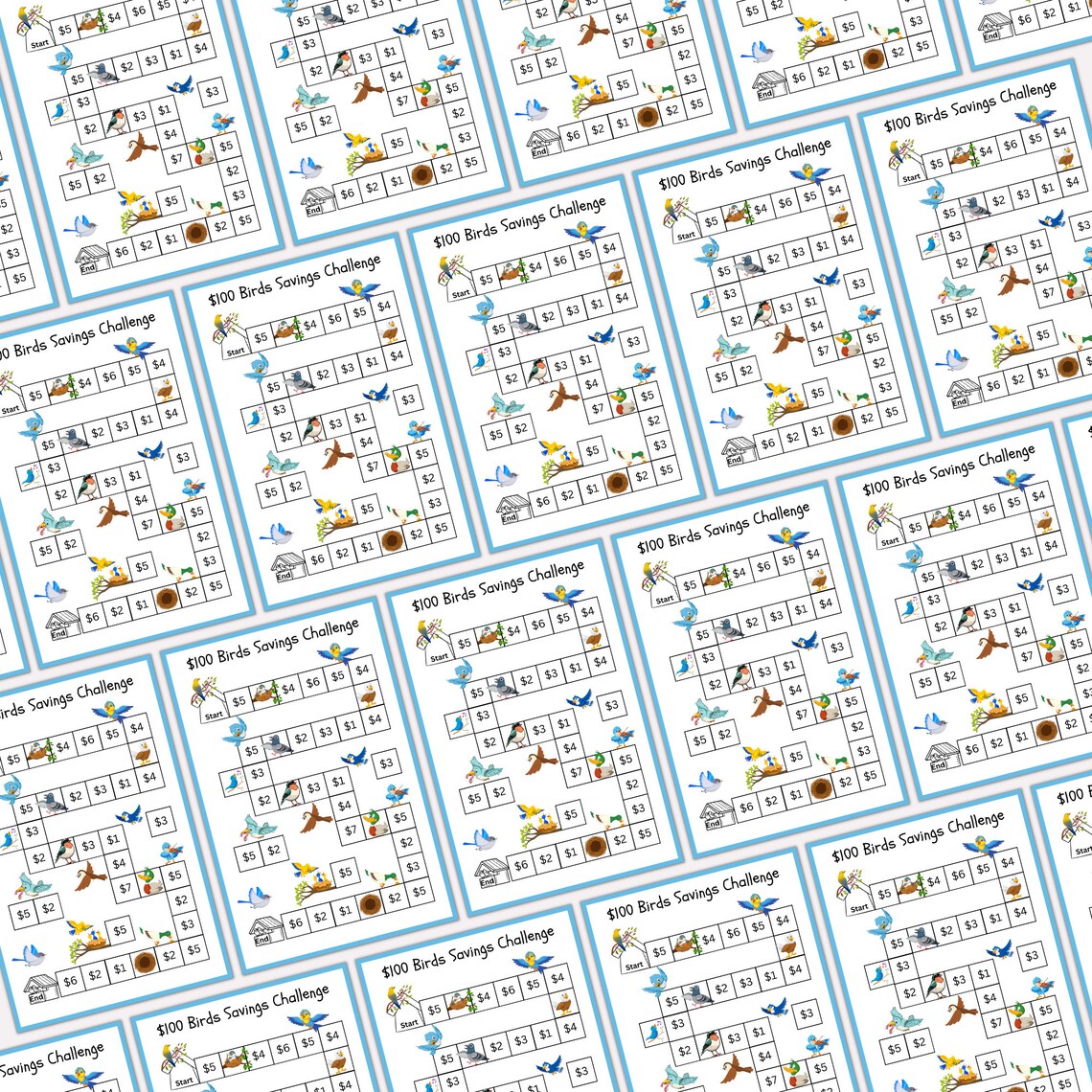 Birds Savings Challenge Printable Bundle, Mini A6 Low Income Bird ...