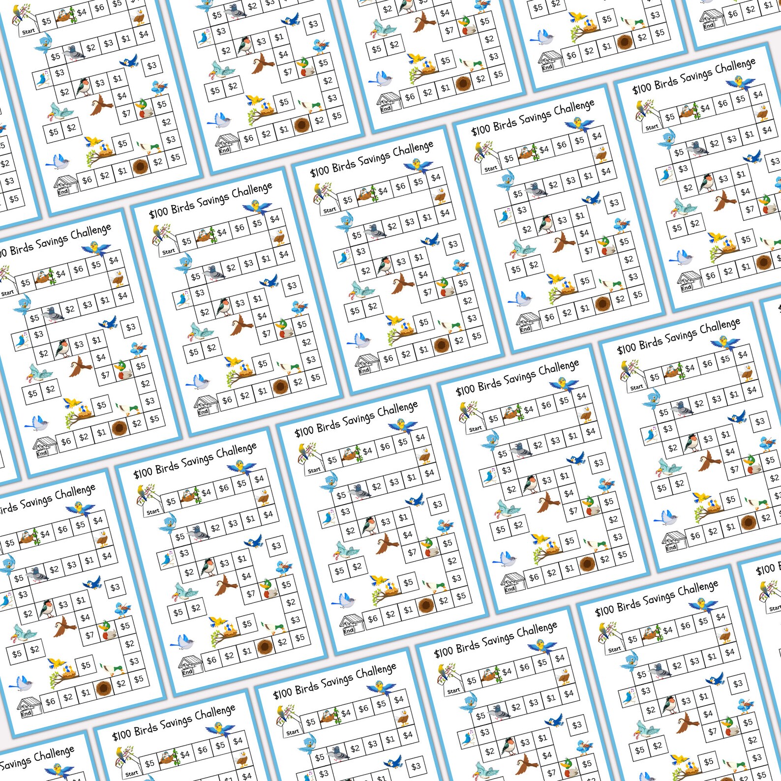 Birds Savings Challenge Printable Bundle, Mini A6 Low Income Bird ...