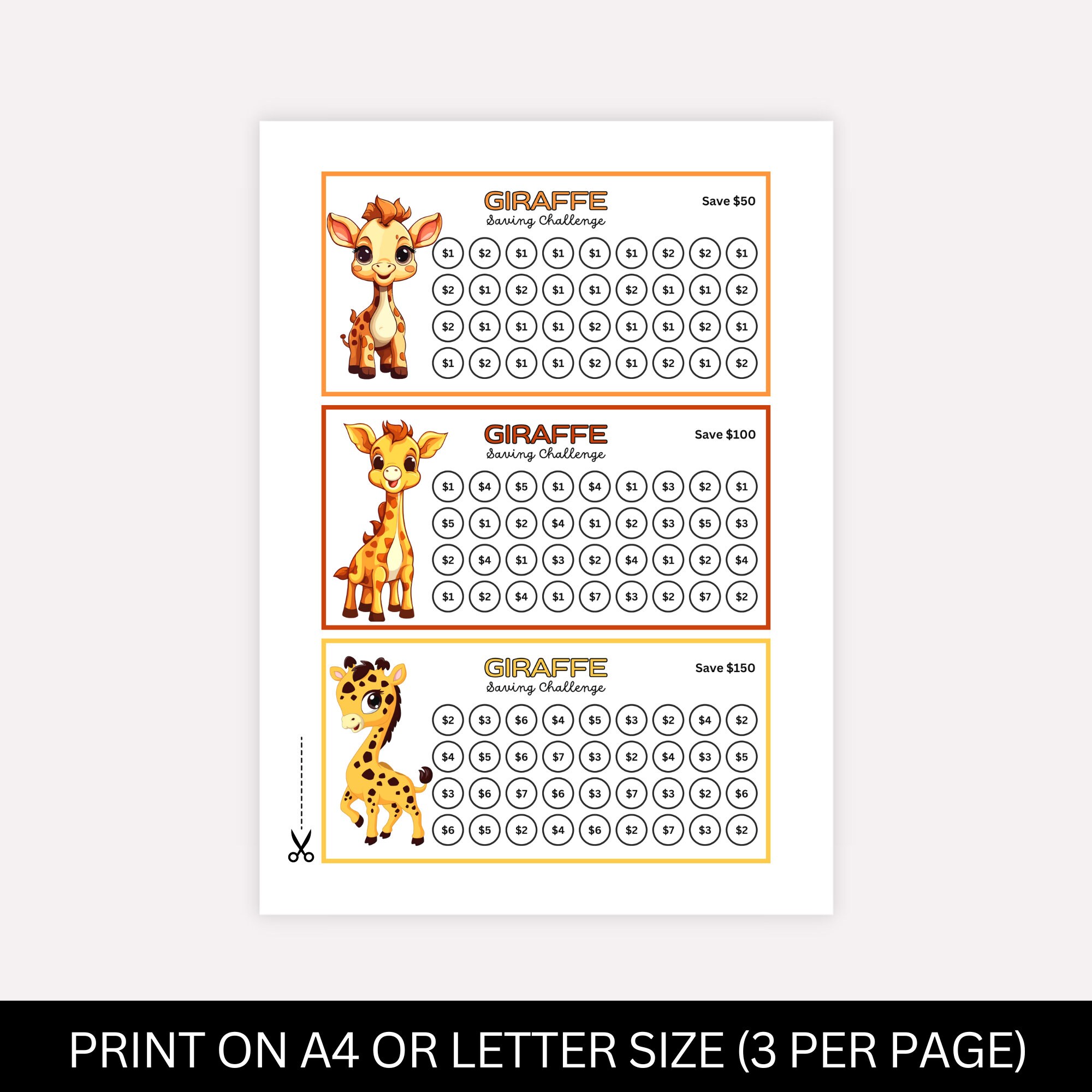 Giraffe Savings Challenge Printable, Animal Mini A6 Giraffe Saving ...