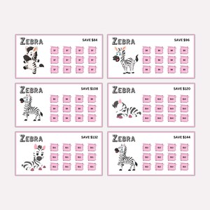 Zebra Savings Challenge Printable Bundle, Mini A6 Animal Saving ...