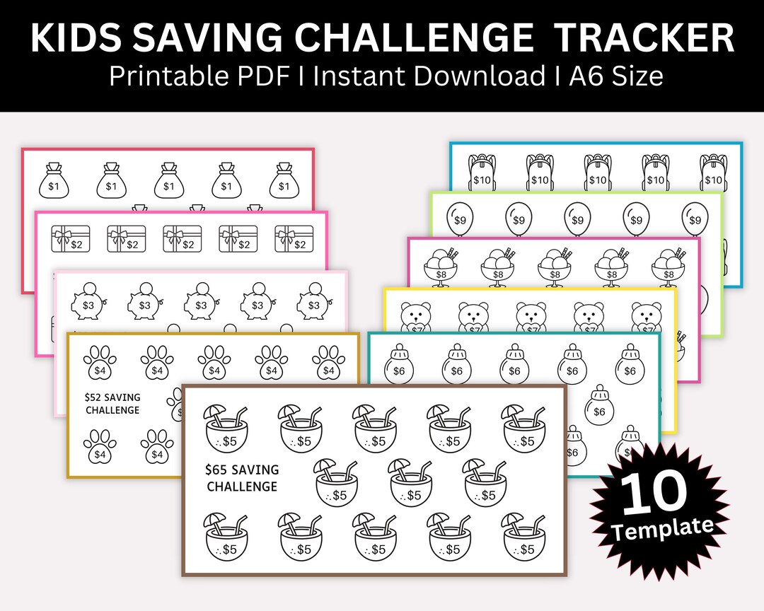 Kids Savings Challenge Tracker Printable, A6 Kids Mini Saving ...