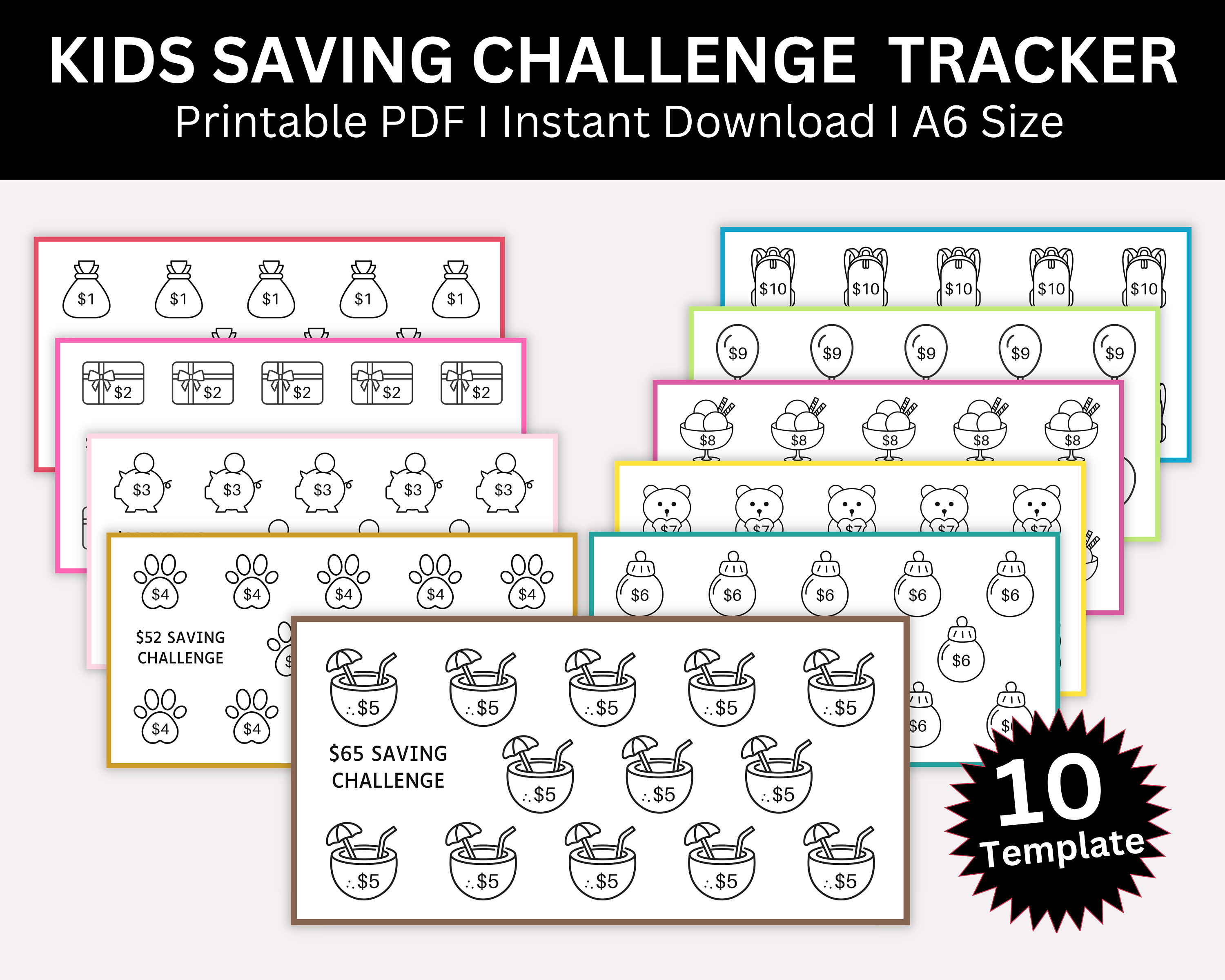 Kids Savings Challenge Tracker Printable, A6 Kids Mini Saving ...
