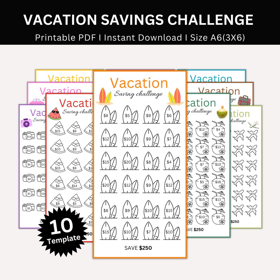 Vacation Savings Challenge, Family Vacation Saving Printable, Vacation ...