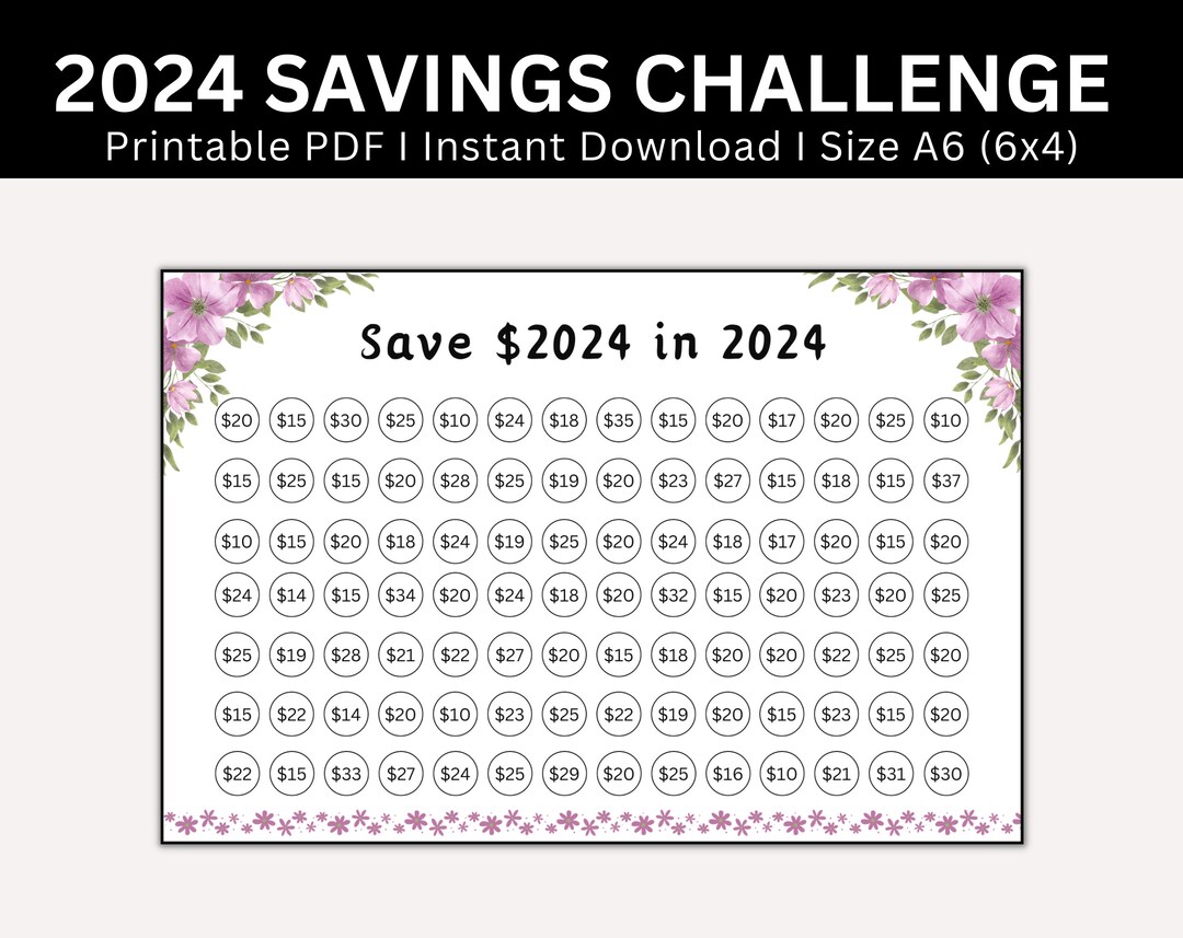 2024 Saving Challenge Printable, Save 2024 in 2024, 2024 Money Saving Tracker , 2024 A6 Size ...