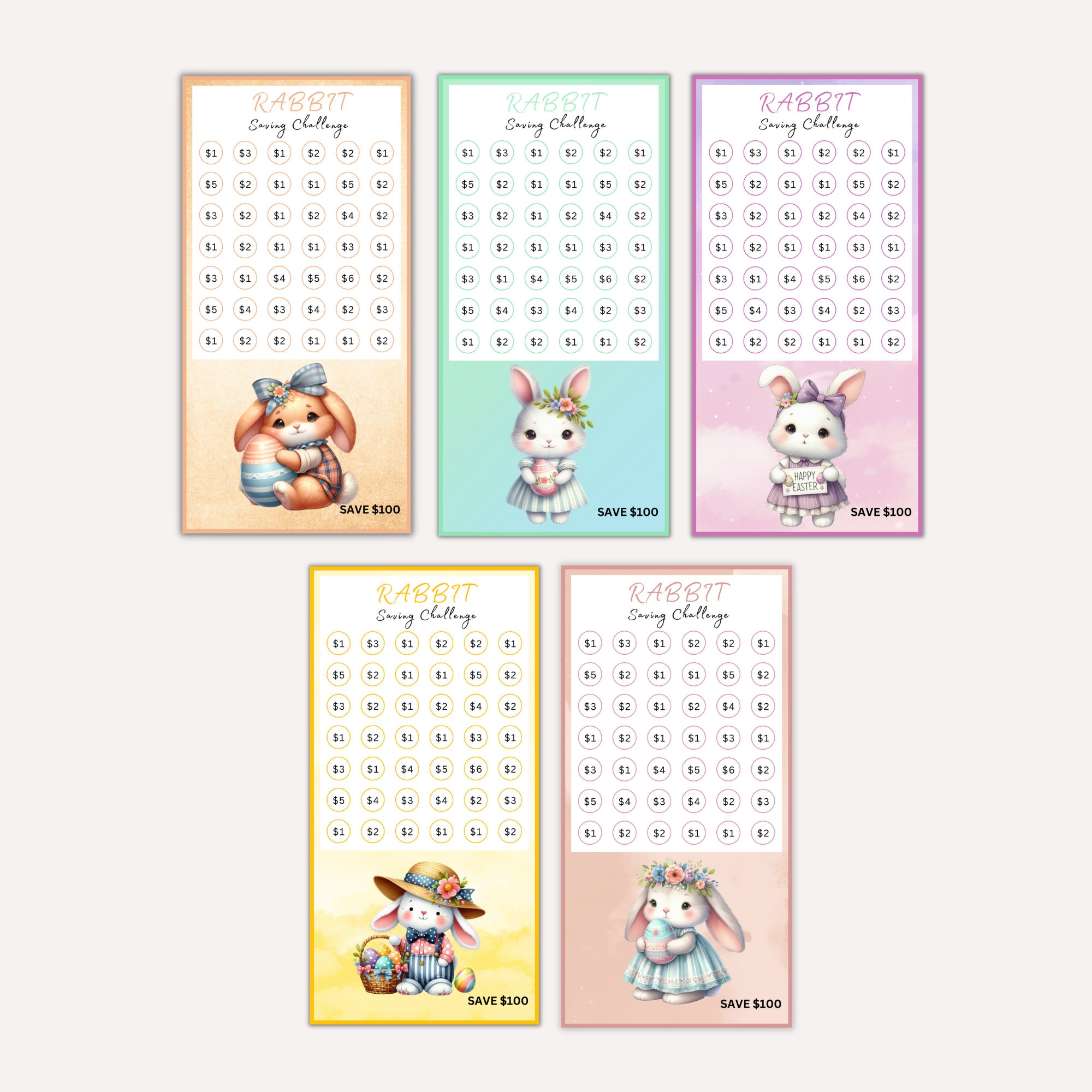 Rabbit Savings Challenge Printable, Bunny Mini Saving Challenges, A6 ...