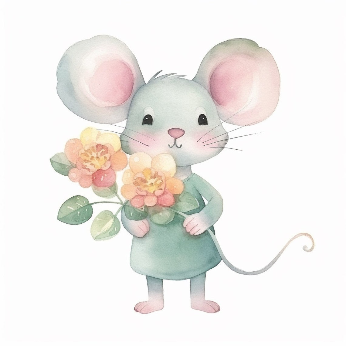 Mouse and Flower Clipart Set JPG Sublimation Design Mouse - Etsy