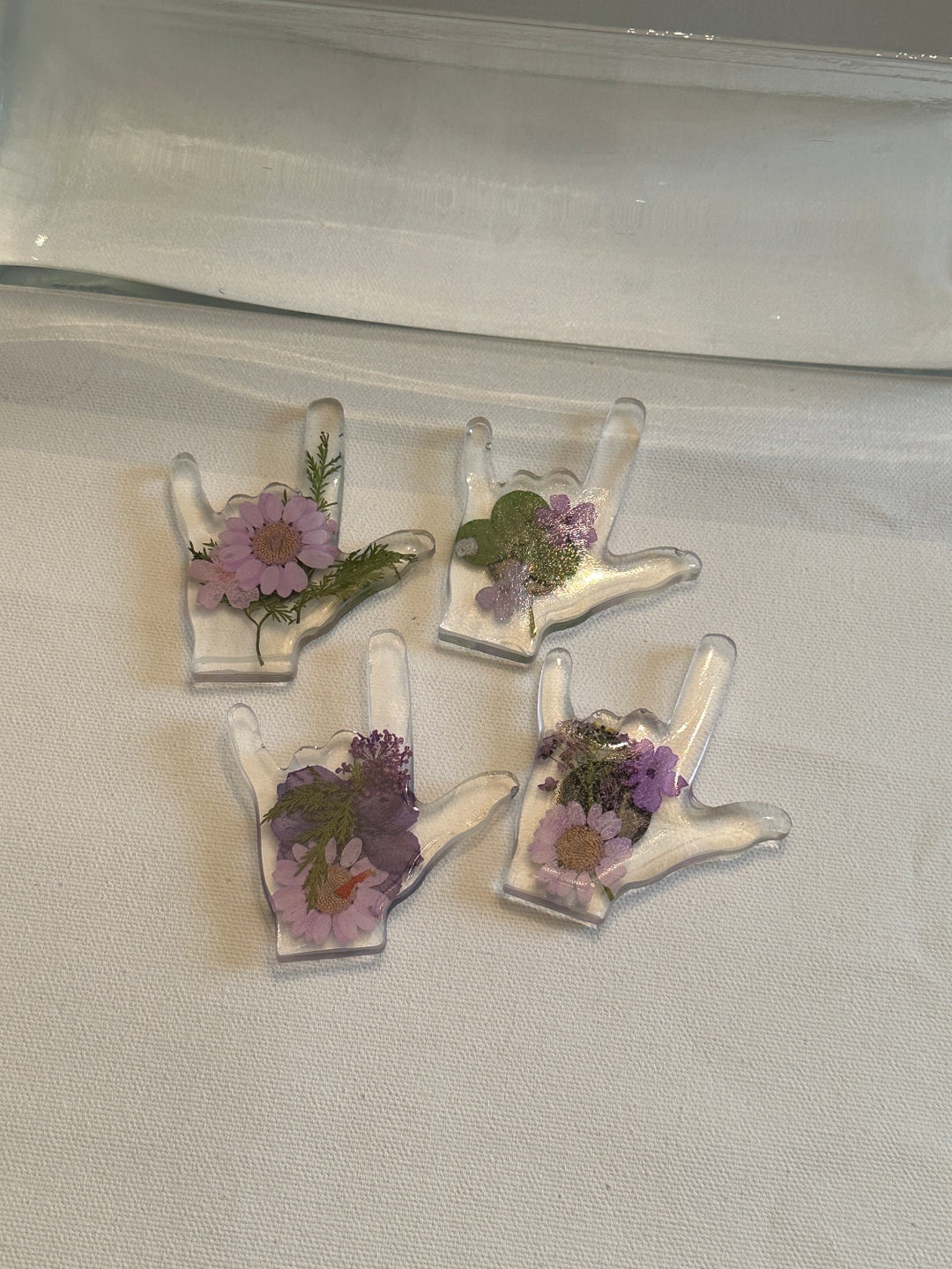 ASL I Love You Hand Magnet Purple Dried Flowers Resin Sign Language - Etsy