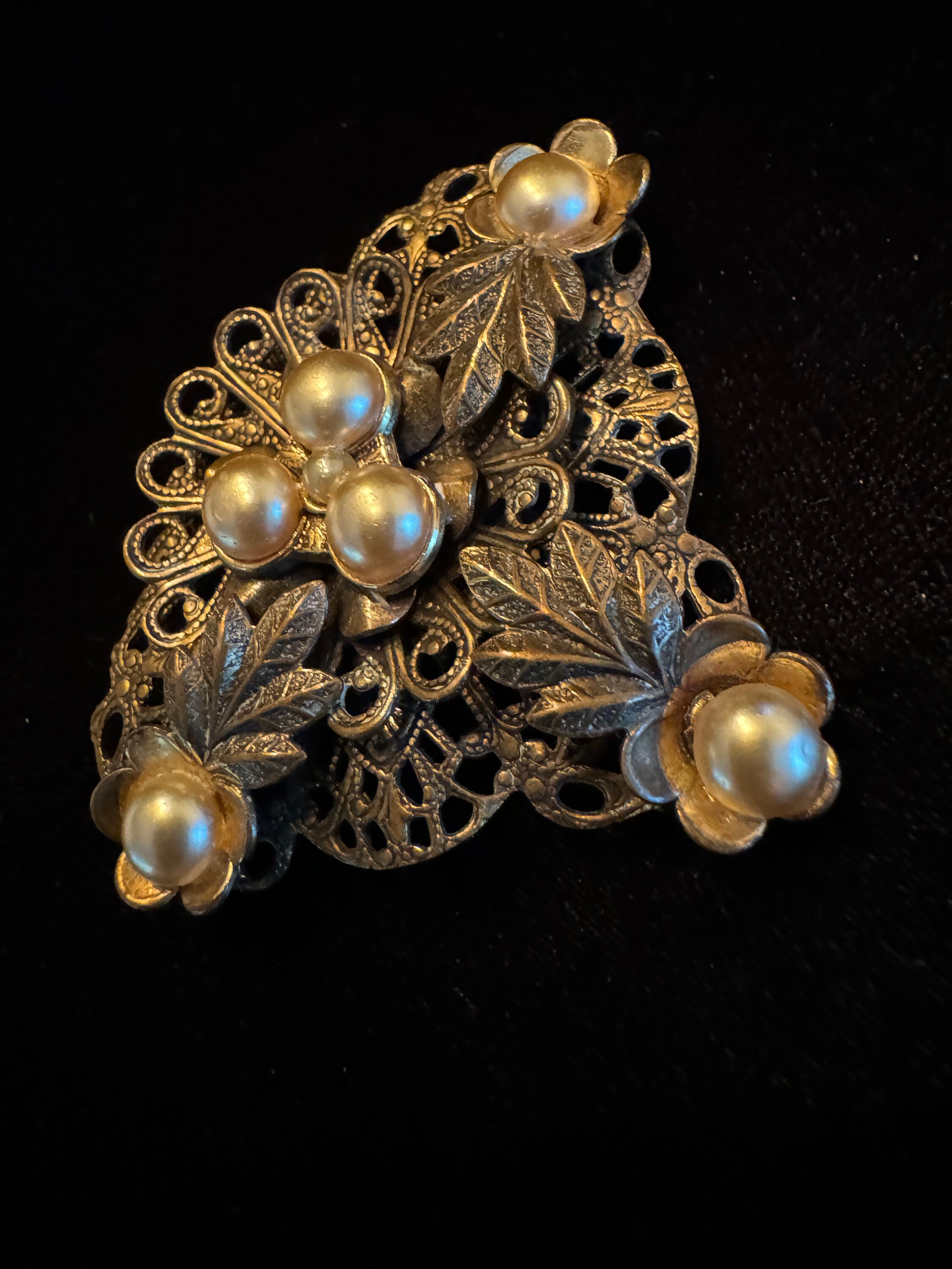 Vintage Art Deco 20-30s Brass Faux Pearl Filigree Dress Scarf Clip ...