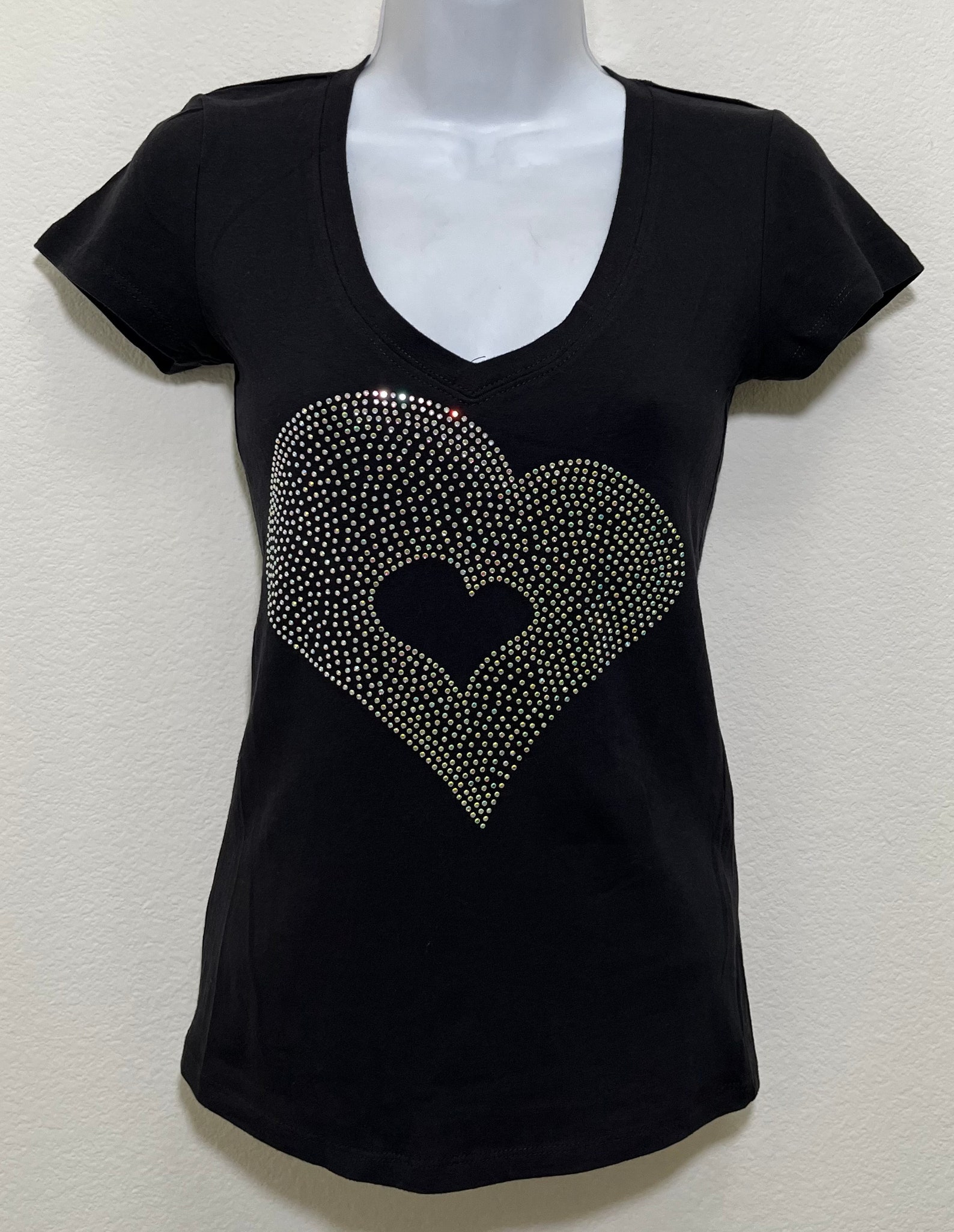 Handmade Rhinestone AB Heart T-shirt - Etsy