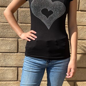 Handmade Rhinestone AB Heart T-shirt - Etsy