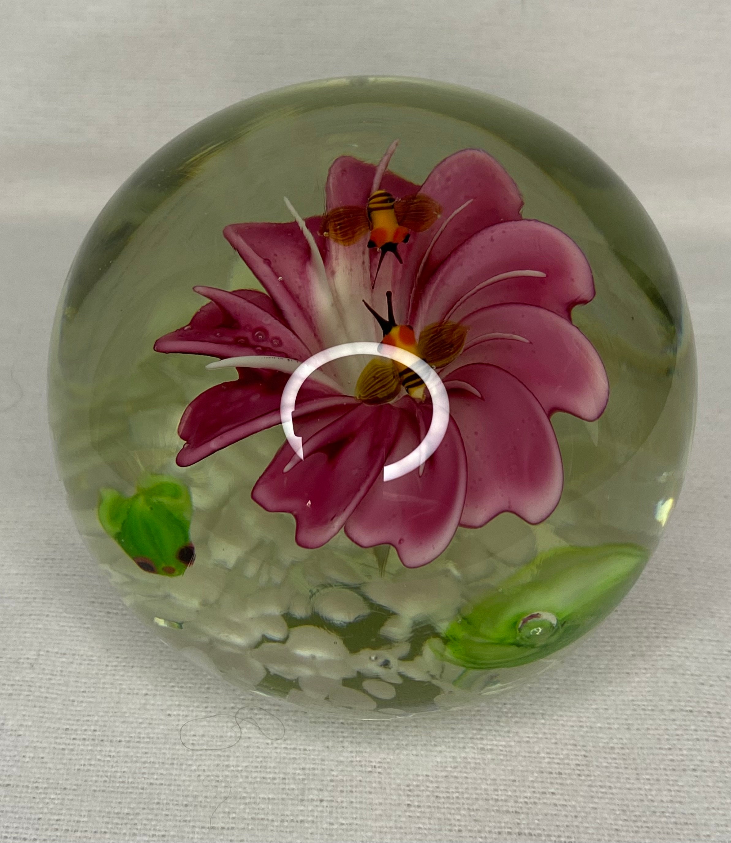 Beautiful. Chinese Glass Paperweight With Flower, Bees and Frogs - Etsy