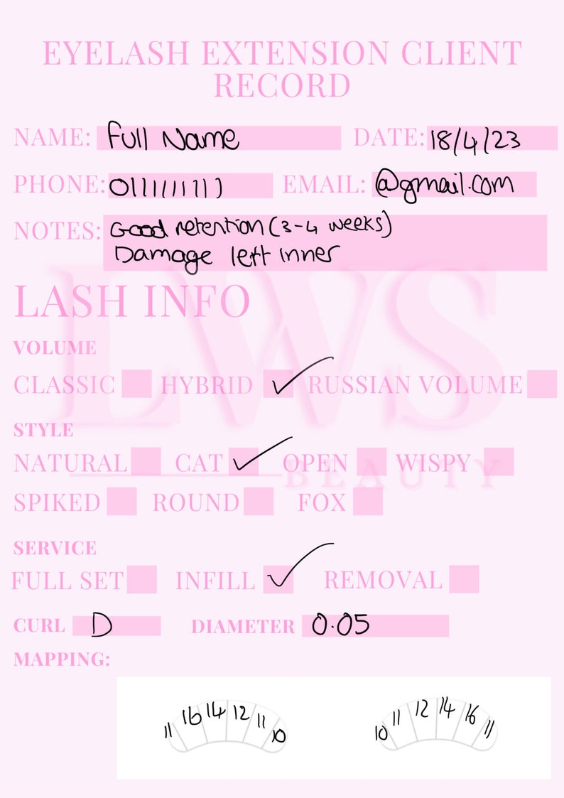 Eyelash Extension Client Record Card - Etsy