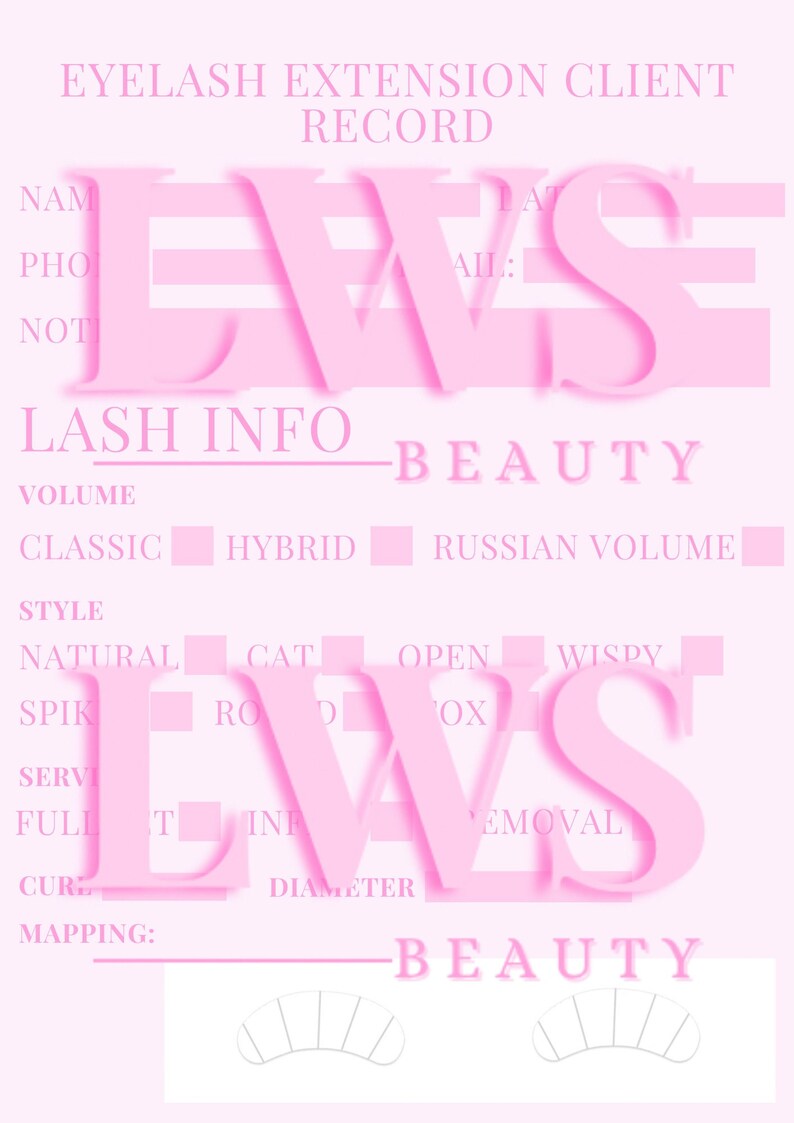 Eyelash Extension Client Record Card - Etsy