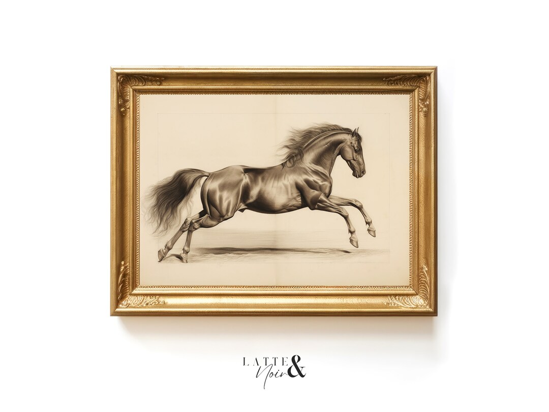 Galloping Horse Sketch Print Printable Wall Art Vintage Drawing Horse ...