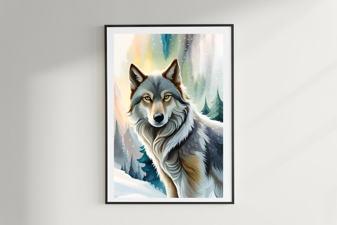 Digital Illustration Gray Wolf Watercolor Style Printable, Wall Decor ...