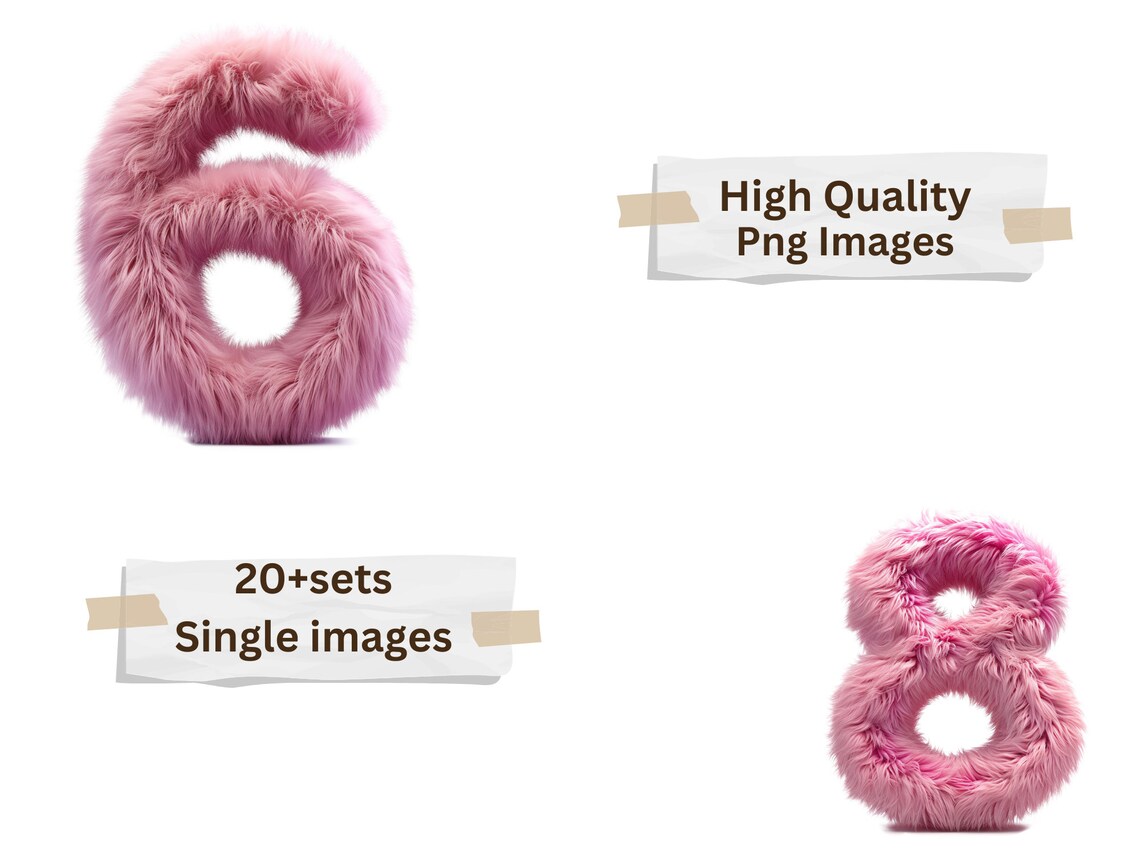 Pink Fur Numerical PNG, Numbers 0-9 Clipart, Clip Art Bundle , Number ...