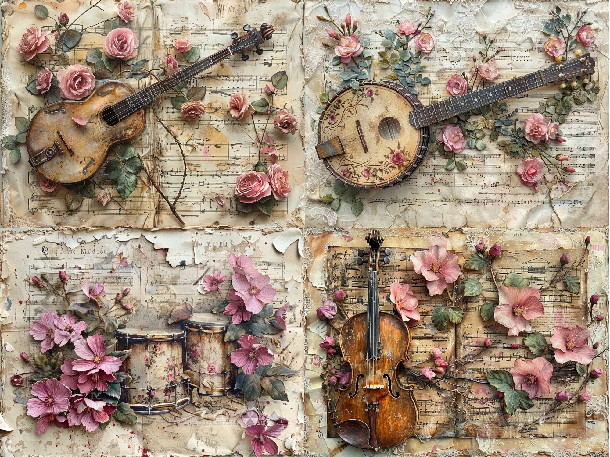 Music Vintage Junk Journal Pages, Digital Scrapbook Paper , Musical ...