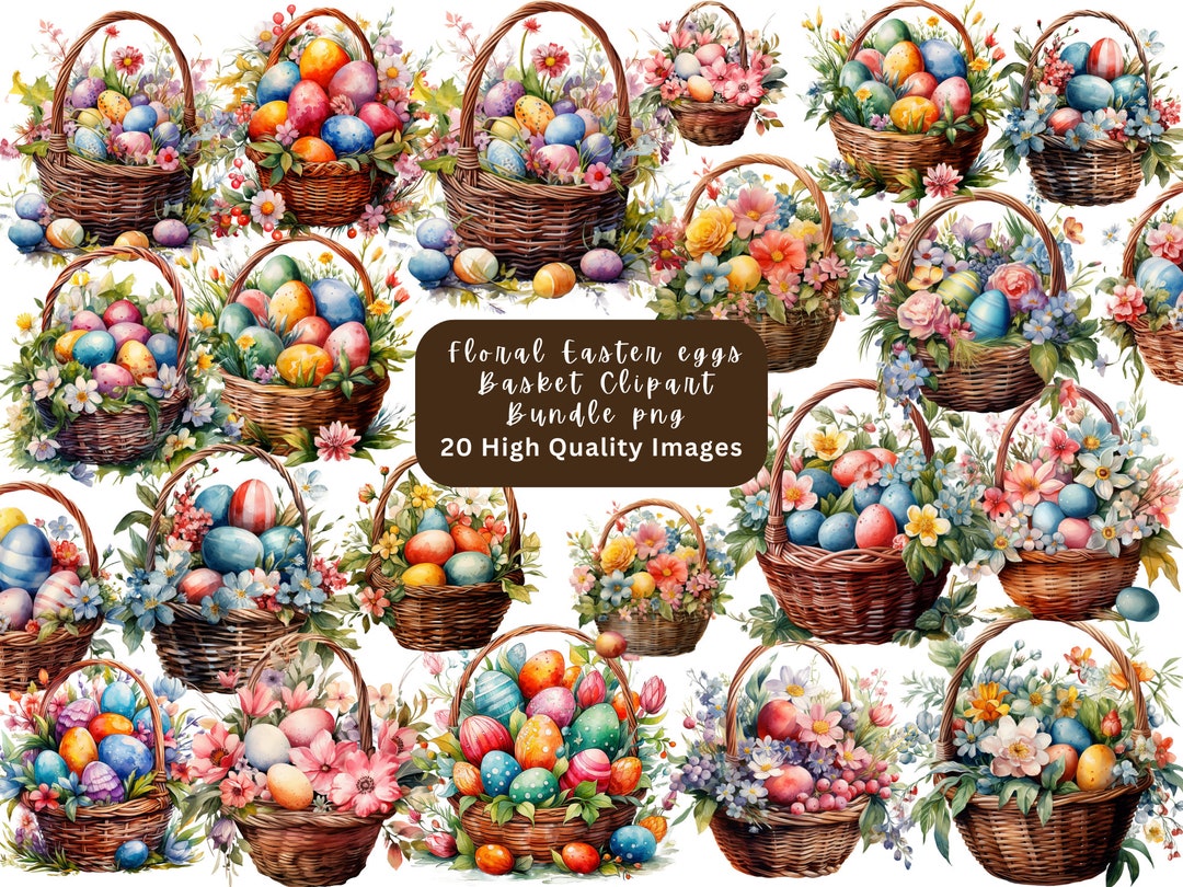 Cute Easter Basket Clipart Bundle 20 Png Images Floral Eggs Clip Art ...