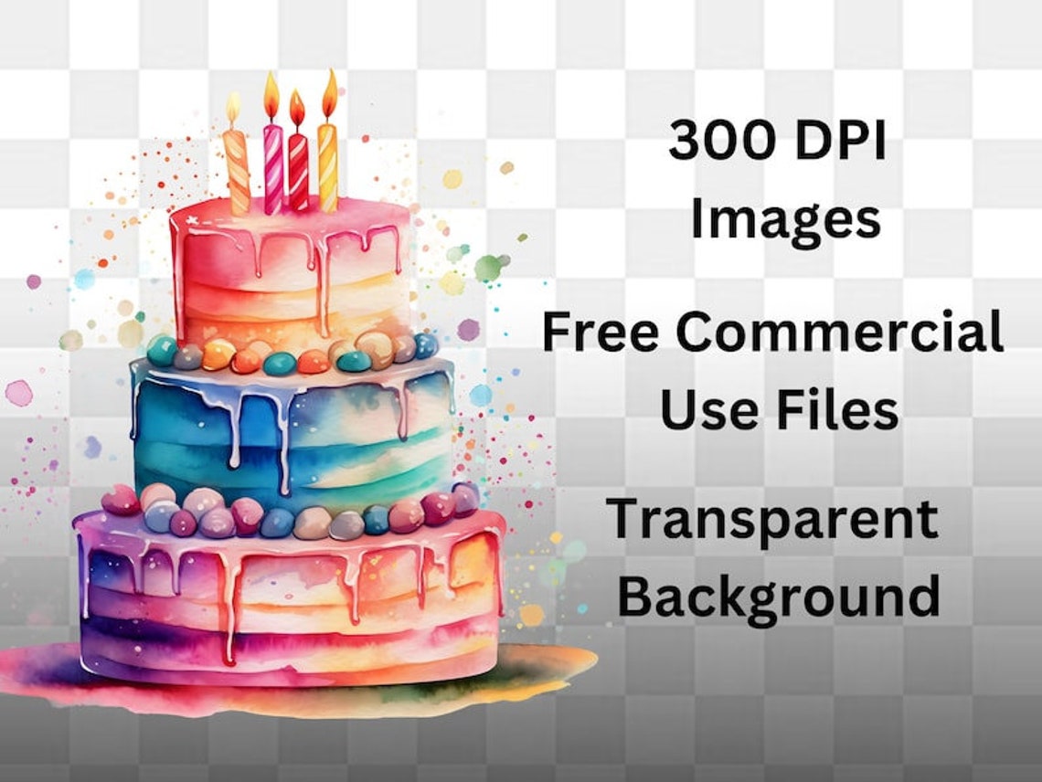 Birthday Party Cake Watercolor Clipart, Commercial Use, Digital PNG ...