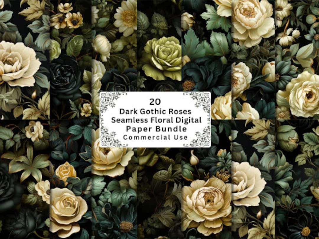 Dark Gothic Roses Seamless Textures Digital Paper Pack for Wallpaper ...