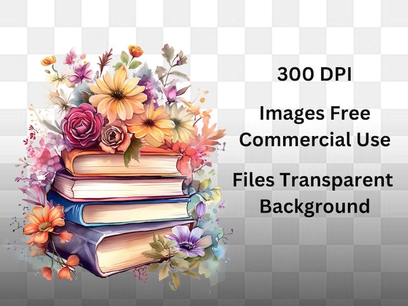 Floral Books Clipart Bundle Pack Commercial Use, Digital PNG Files ...