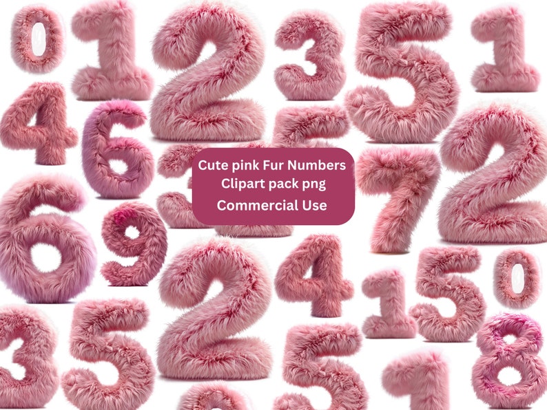 Pink Fur Numerical PNG, Numbers 0-9 Clipart, Clip Art Bundle , Number ...