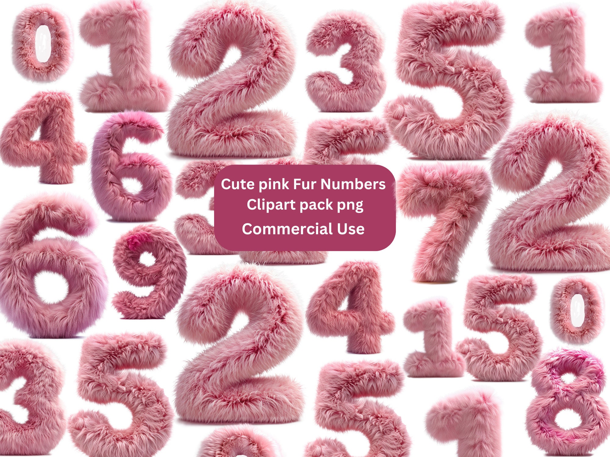Pink Fur Numerical PNG, Numbers 0-9 Clipart, Clip Art Bundle , Number ...