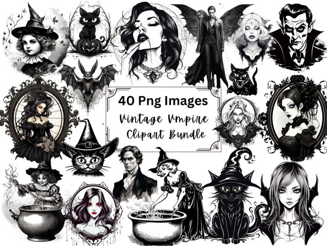 Vintage Vampire Clipart Bundle 40 Png Halloween Images for Scrapbooking ...