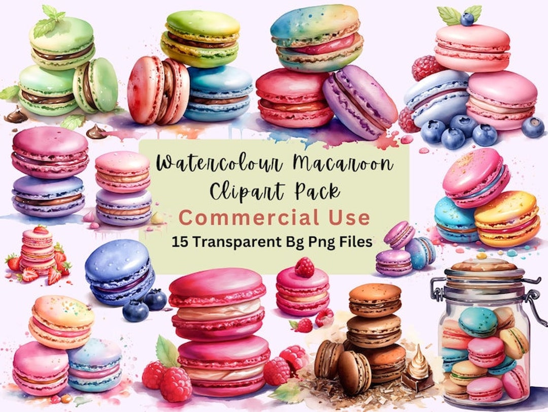 Watercolour Macaron Clipart, Delicious Sweets Macaron Clip Art Bundle ...