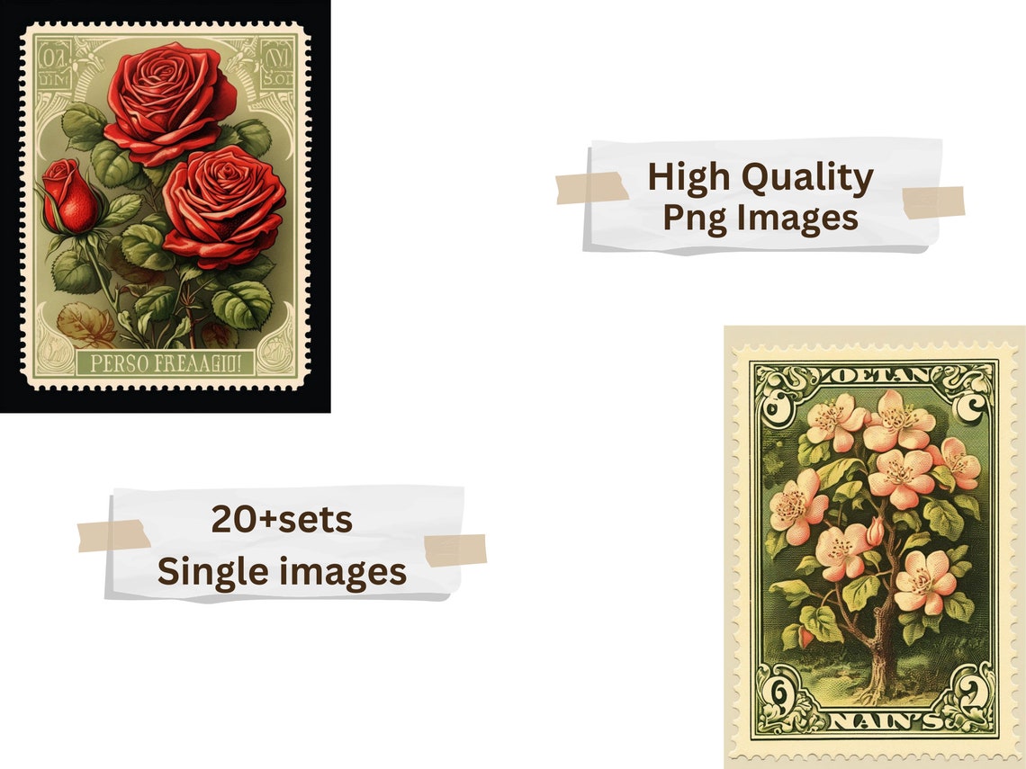 100 Retro Vintage Flowers Postage Floral Stamps,printable Old Postage ...