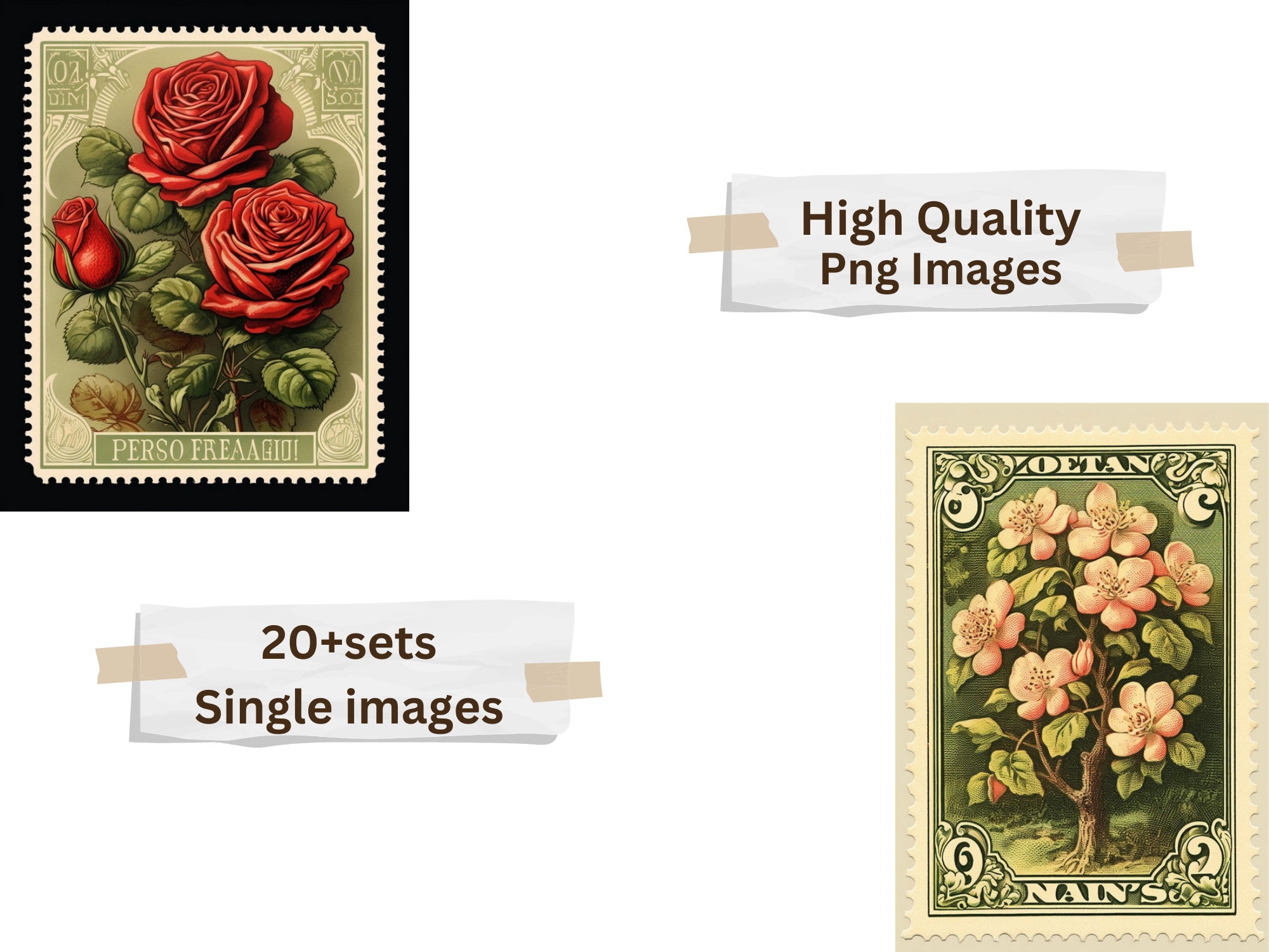 100 Retro Vintage Flowers Postage Floral Stamps,printable Old Postage ...