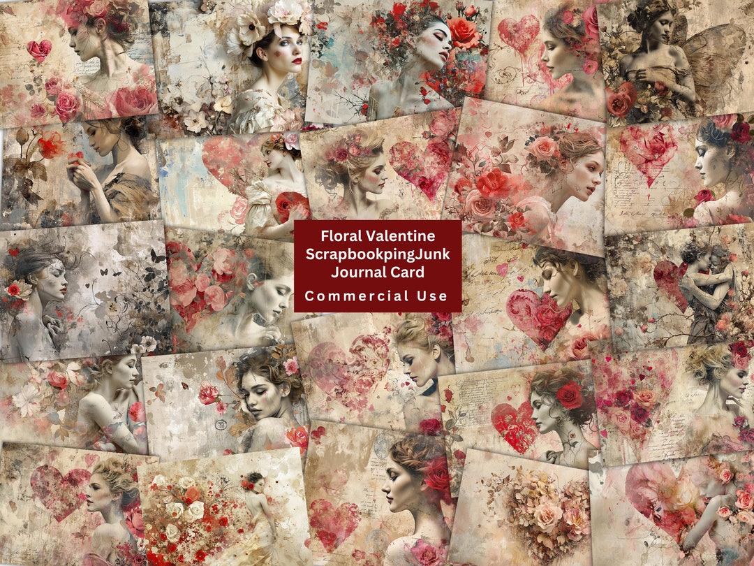 Valentine Floral Lady Junk Journal Card Vintage Ephemera Journal ...