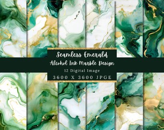 Emerald Green and Gold Ink Digital Paper, Marble Digital Paper Pattern ...
