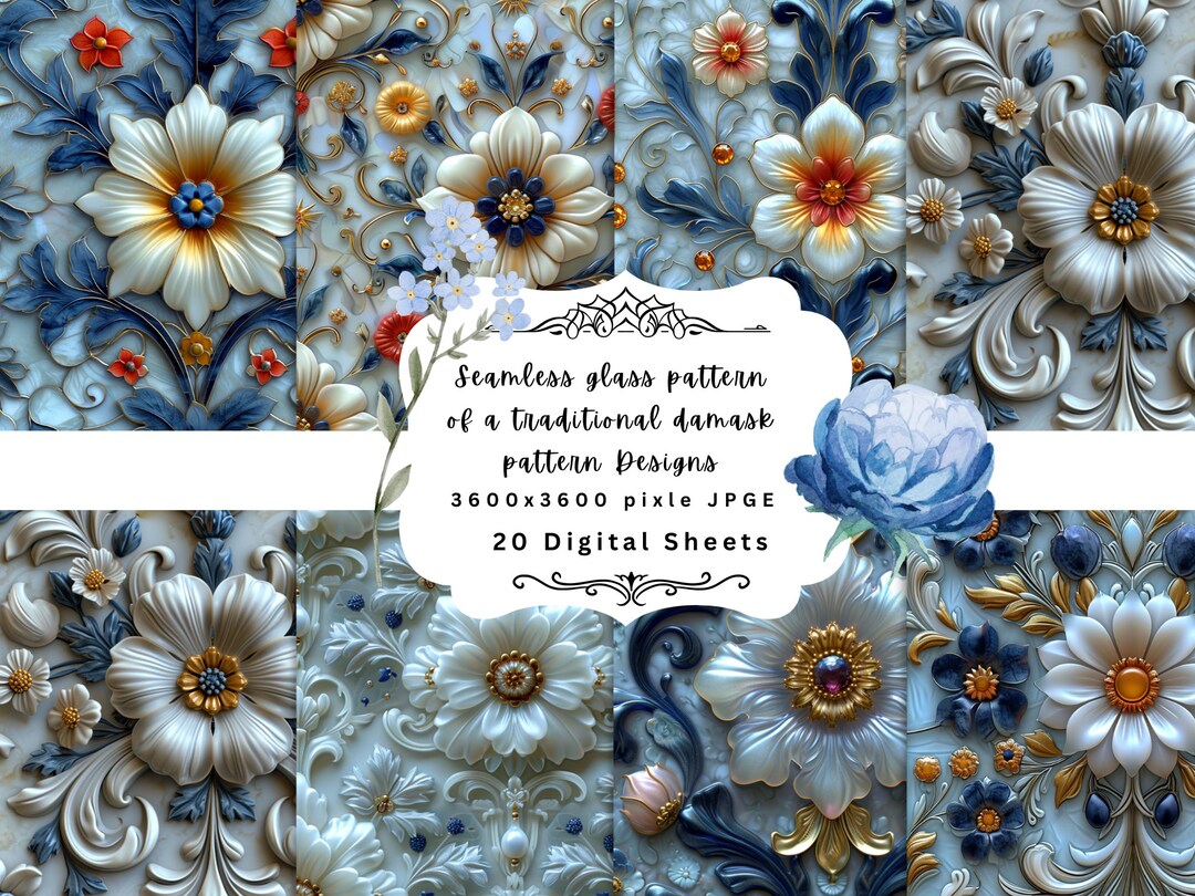 Seamless Glass Pattern of a Traditional 3D Damask Pattern Instant ...