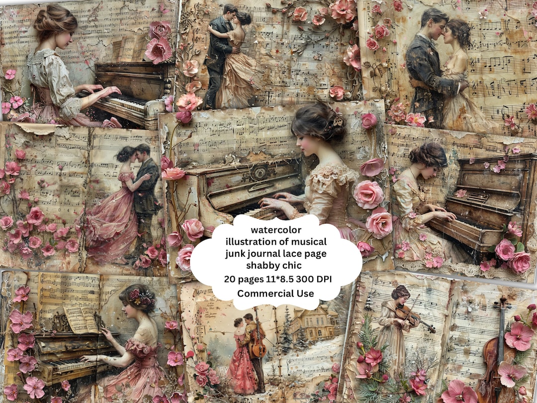 Music Vintage Junk Journal Pages, Digital Scrapbook Paper , Musical ...