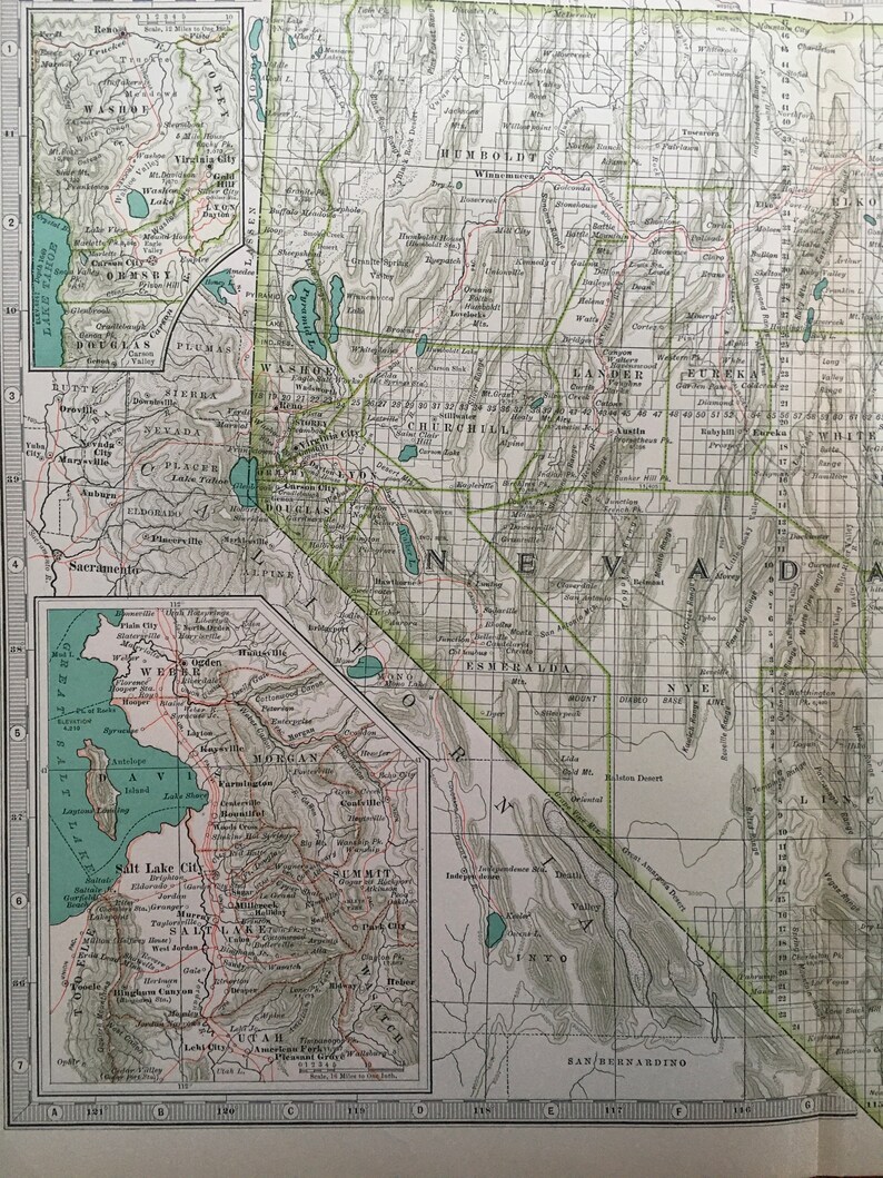Antique Map Nevada and Utah, Map Nevada, Map Utah 1800s Map - Etsy