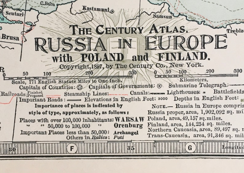 1897 Map Russia in Europe With Poland and Finland - Etsy