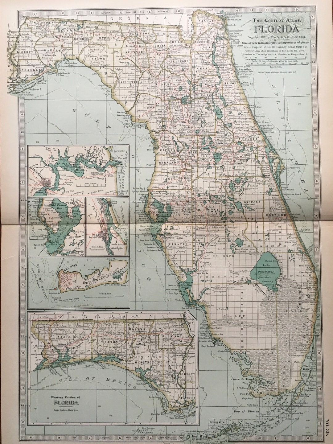 Antique Map Florida, 1800s Map, Century Atlas, Old World Map - Etsy