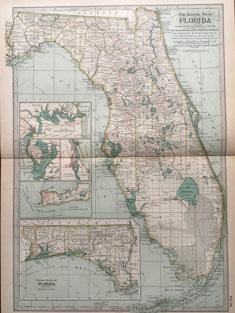 Antique Map Florida, 1800s Map, Century Atlas, Old World Map - Etsy