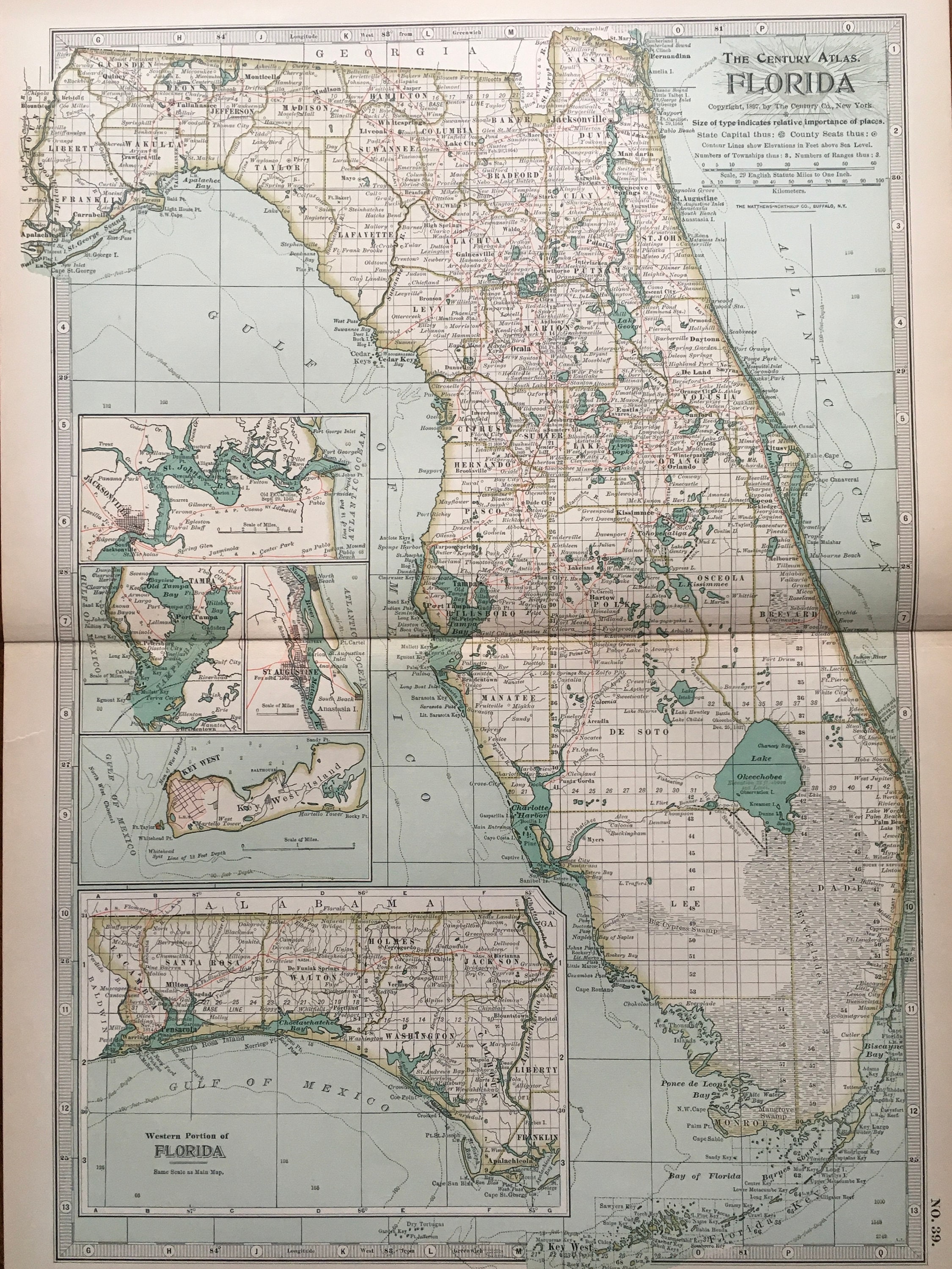 Antique Map Florida, 1800s Map, Century Atlas, Old World Map - Etsy