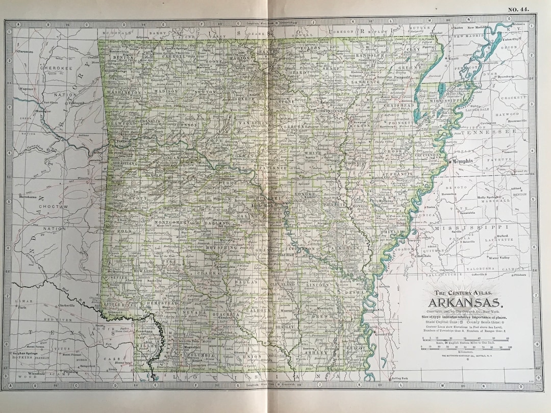 Antique Map Arkansas, C. 1897, Old World Map, Century Atlas - Etsy