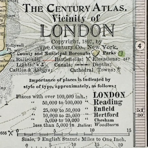 Antique Map Vicinity of London 1897 - Etsy